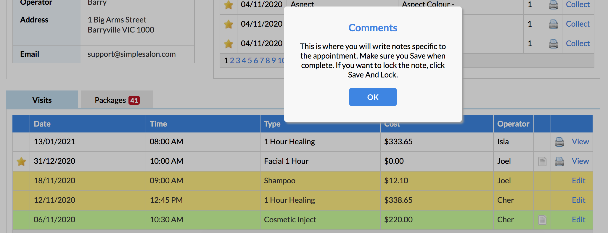 Recording and Viewing Client History—Appointments – Simple Salon